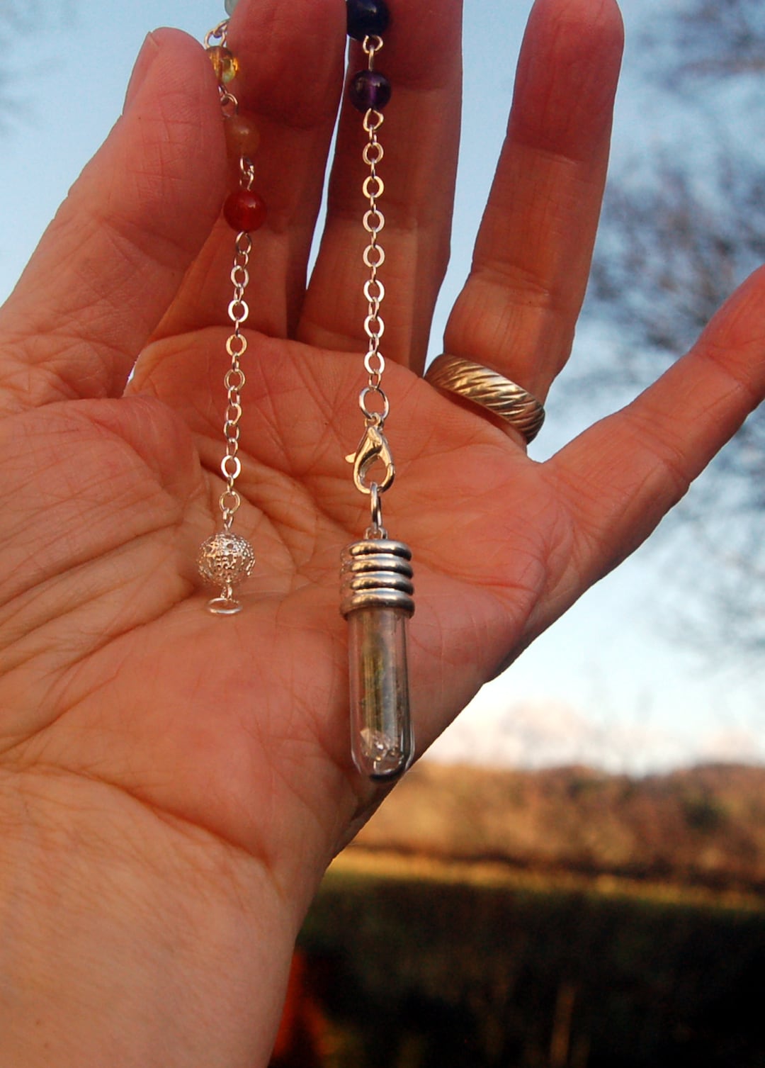 Powerful Moldavite and Herkimer Crystal Vial Pendulum Chakra Chain ...