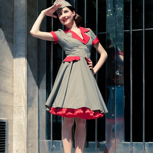 Eva Military Dress Vintage Style Pin Up Rockabilly Army Etsy