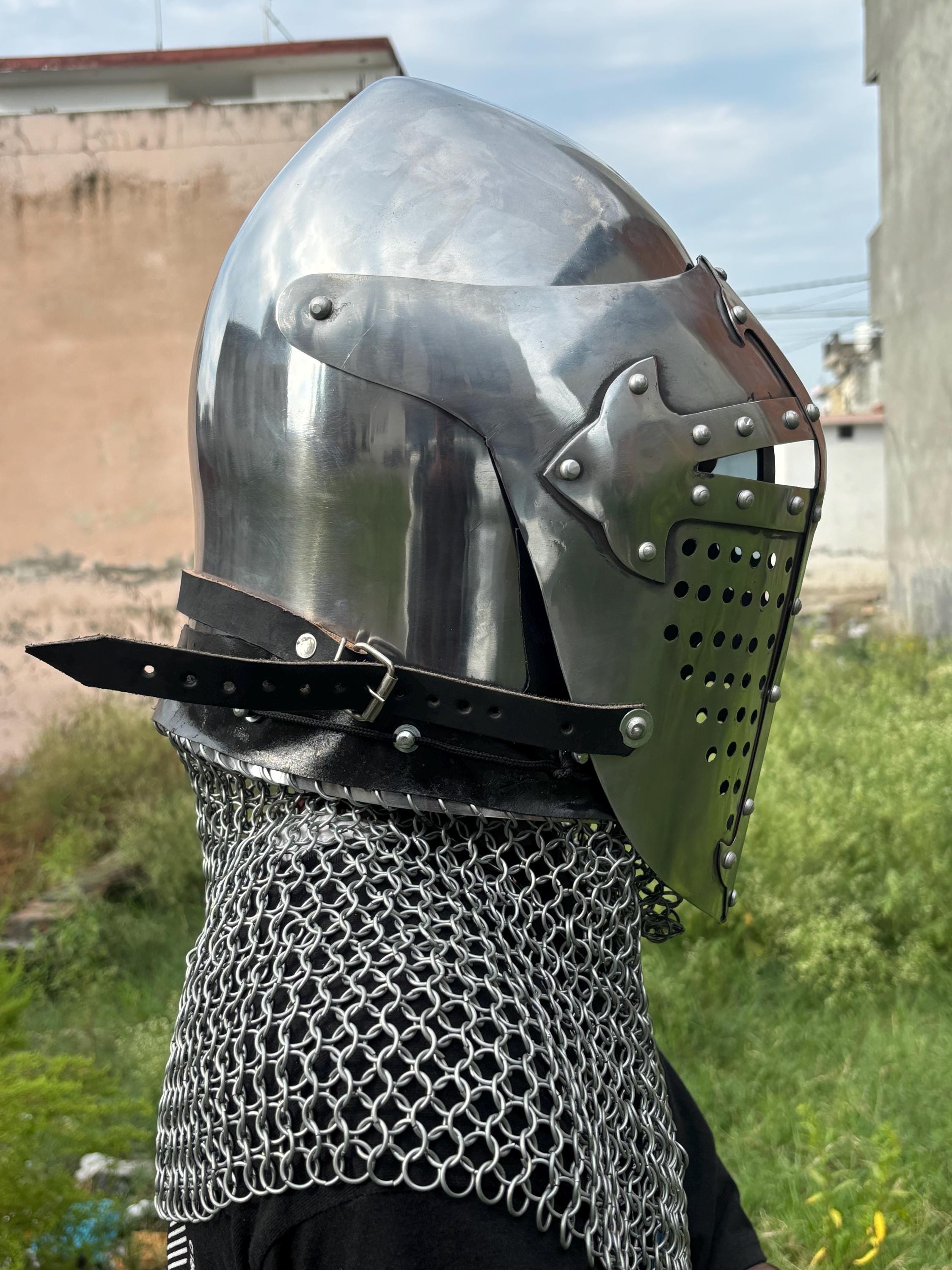 Medieval Chainmail Visored Helmet|handcrafted Steel Armor Helmet|larp ...