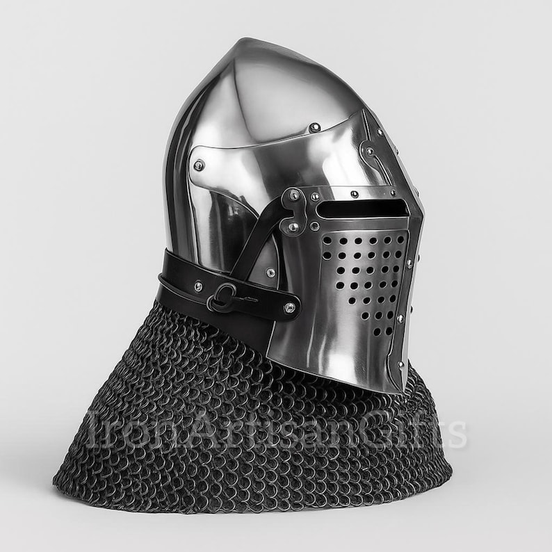 Medieval Crusader Great Helm With Chainmail | Knight Helmet Armor ...