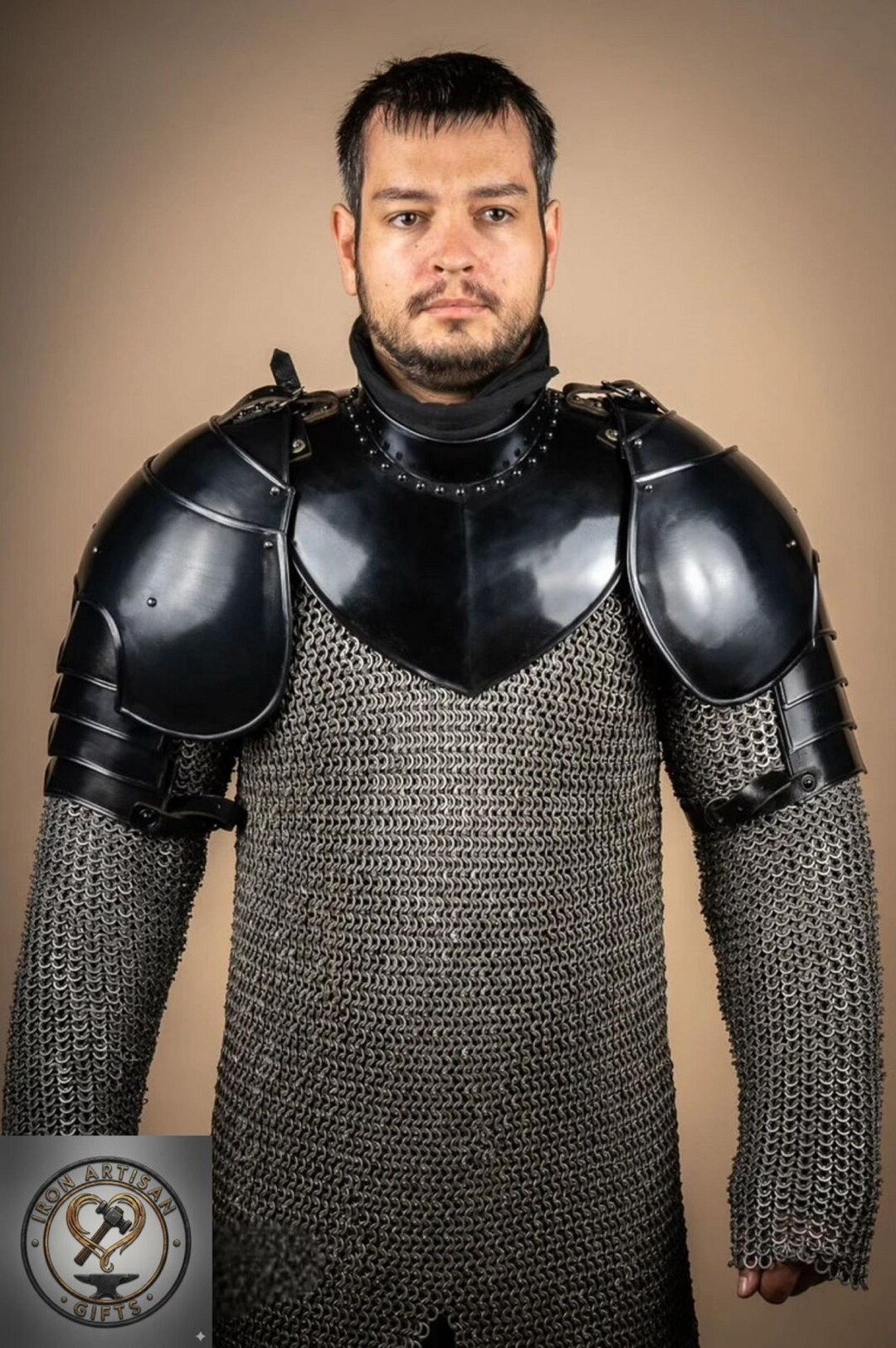 Medieval Black Steel Shoulder Armor & Gorget | Gothic Knight Pauldrons ...
