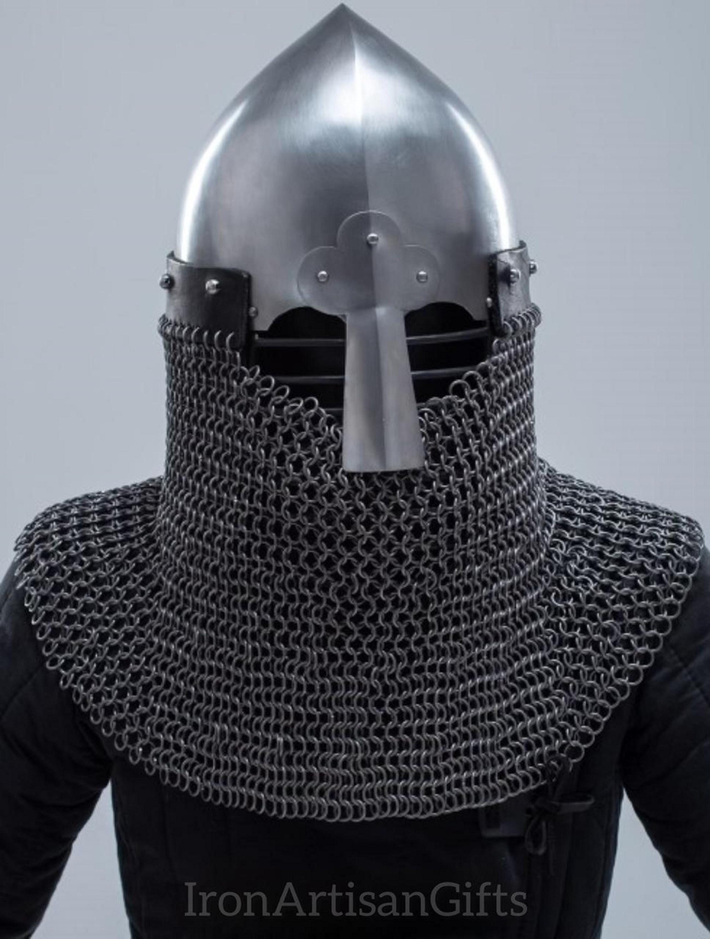 Medieval Norman Helmet With Chainmail Aventail, Viking Conical Helmet ...