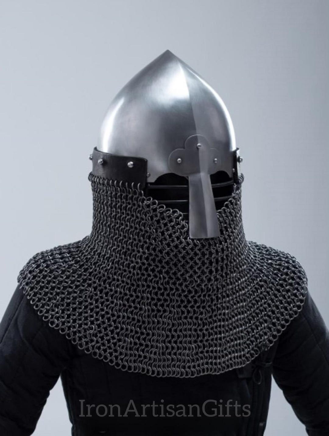 Medieval Norman Helmet With Chainmail Aventail, Viking Conical Helmet ...