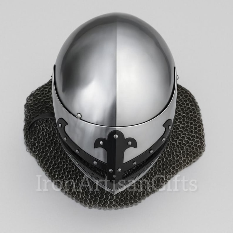 Medieval Crusader Great Helm With Chainmail | Knight Helmet Armor ...