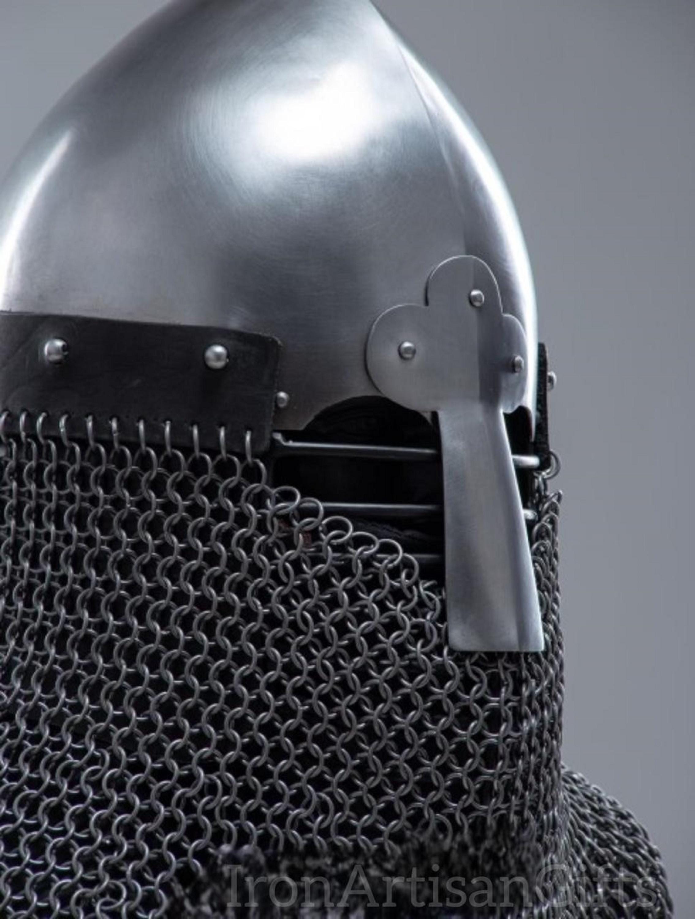Medieval Norman Helmet With Chainmail Aventail, Viking Conical Helmet ...