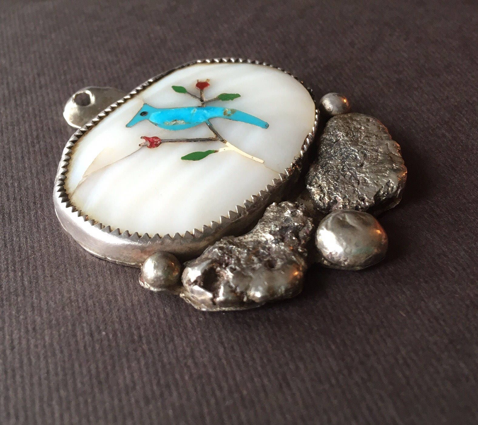 Old Inlay Southwest Large Pendant Bluejay Unmarked - Etsy