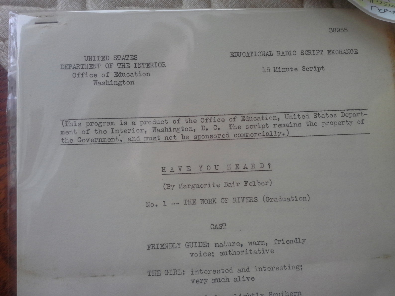 Radio Scripts United States Department of the Interior Old Radio Script ...