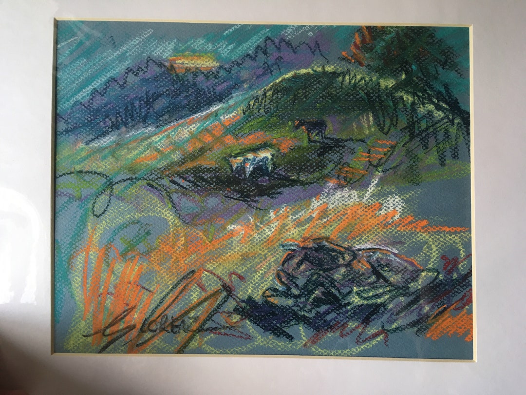 Chalk Pastel Original Study of Cows in the Field West of Lexington ...