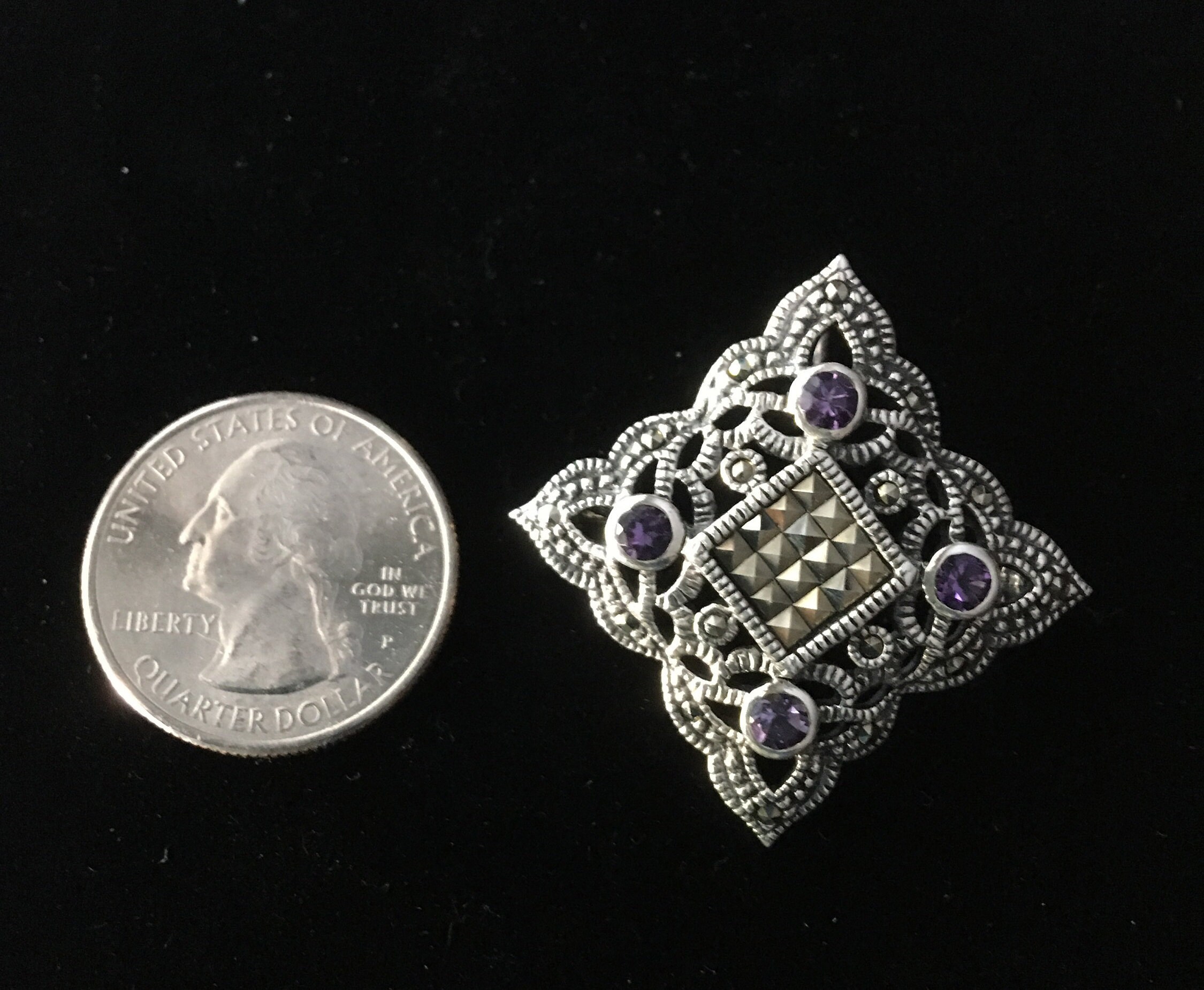 Amethyst Pin/brooch/pendant Sterling 925HAN Pre-owned Lovely Patina ...