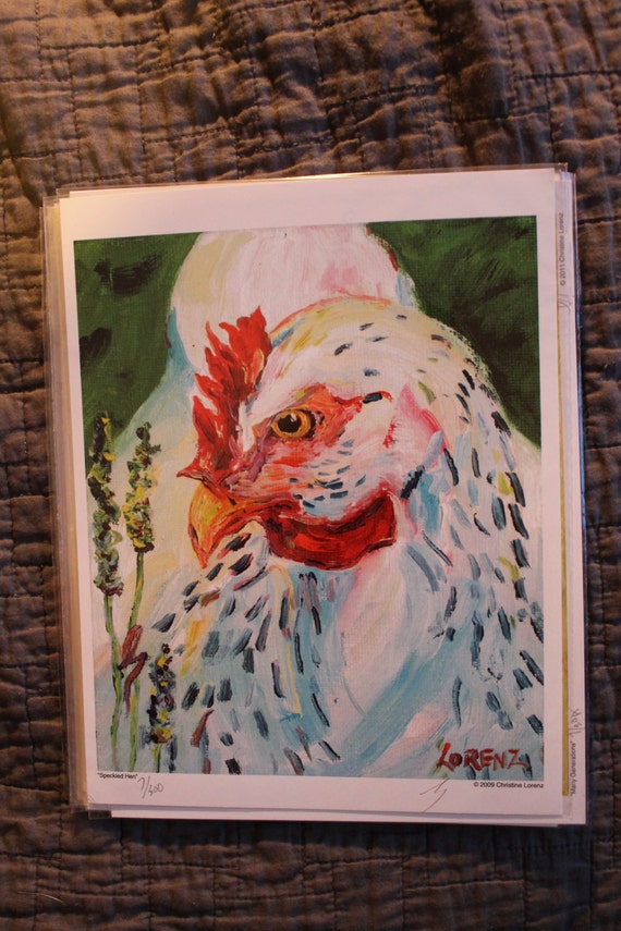 Chicken Hen Print speckled Hen Signed by Chris | Etsy