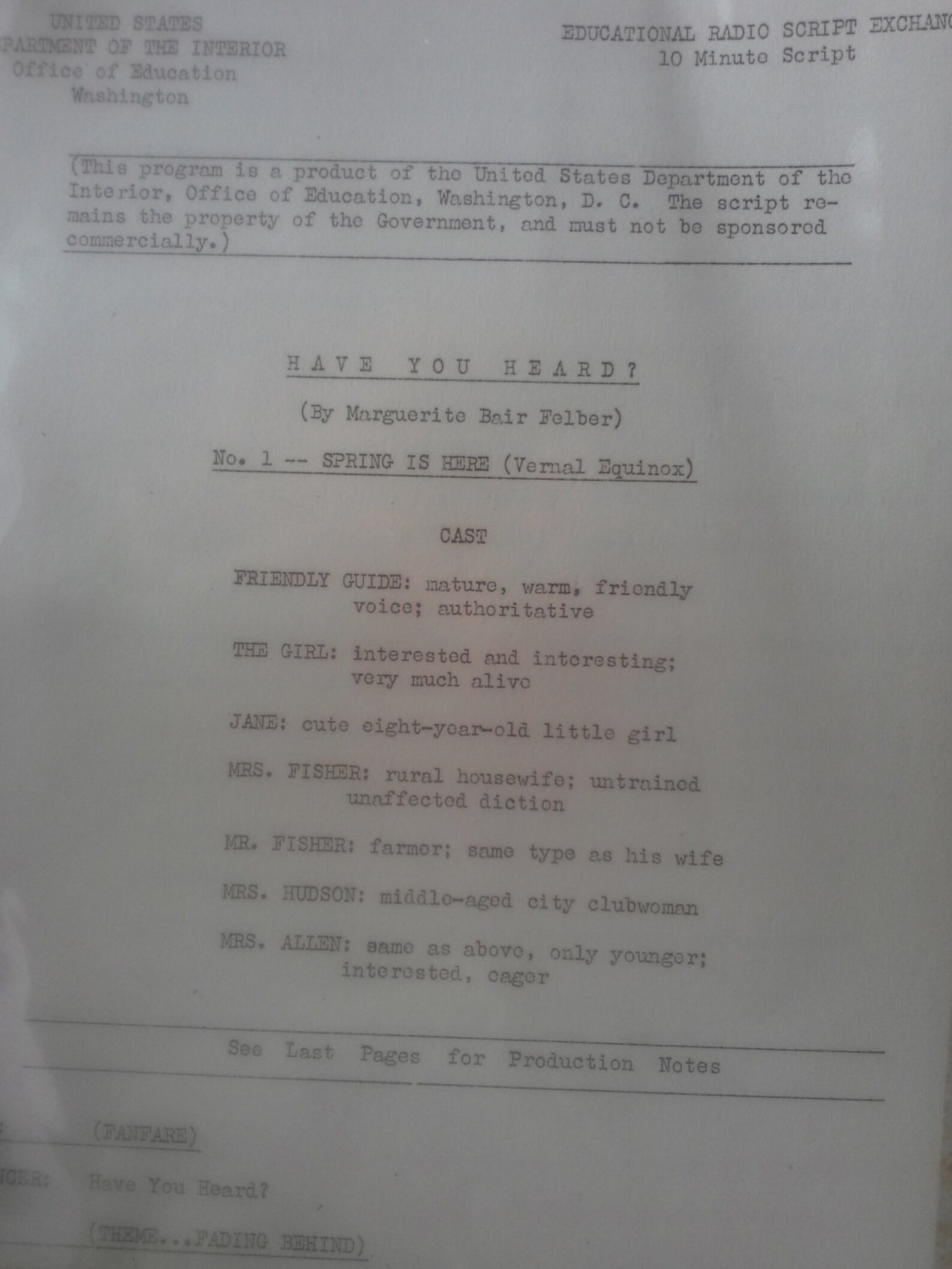 Radio Scripts United States Department of the Interior Old Radio Script ...