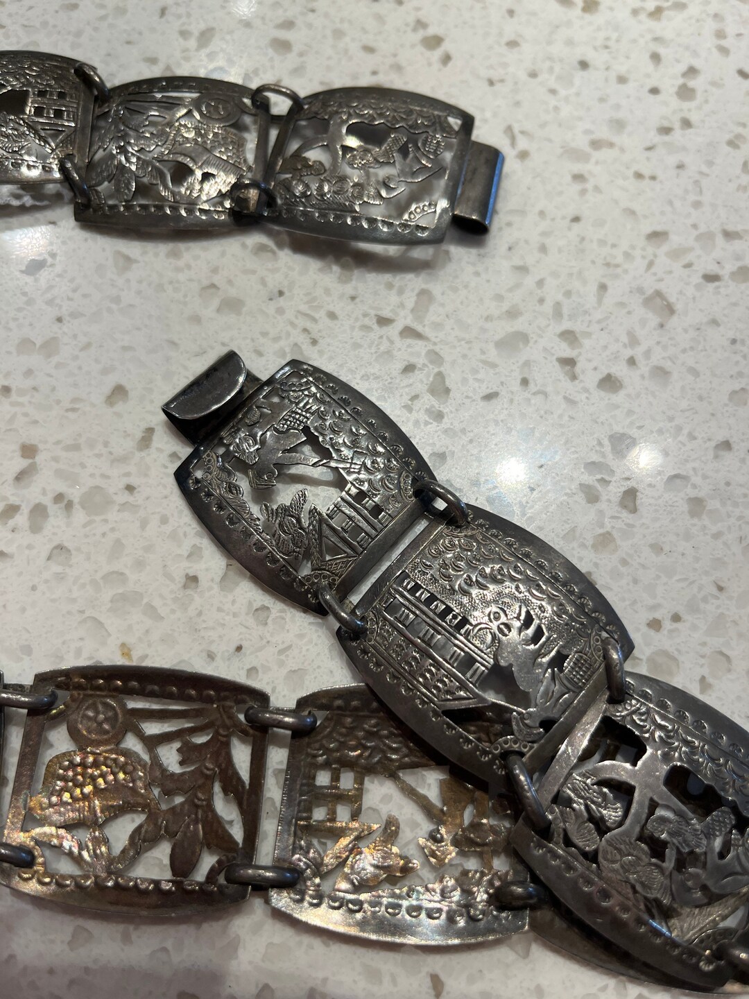 Panel Silver 950 Asian Belt Hand Stamping Incised Scenes From Daily ...