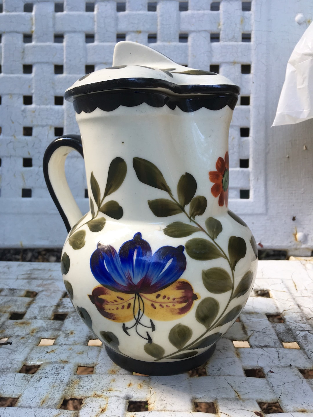 Czechoslovakia ERPHILA Art Pottery Pitcher With Lid Hand Painted 8.75 ...