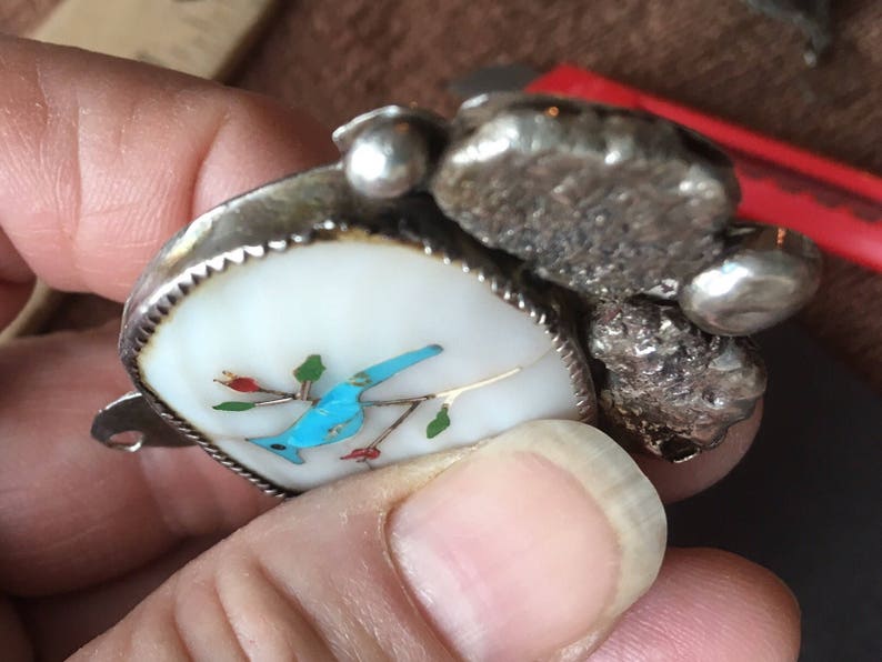 Old Inlay Southwest Large Pendant Bluejay Unmarked - Etsy