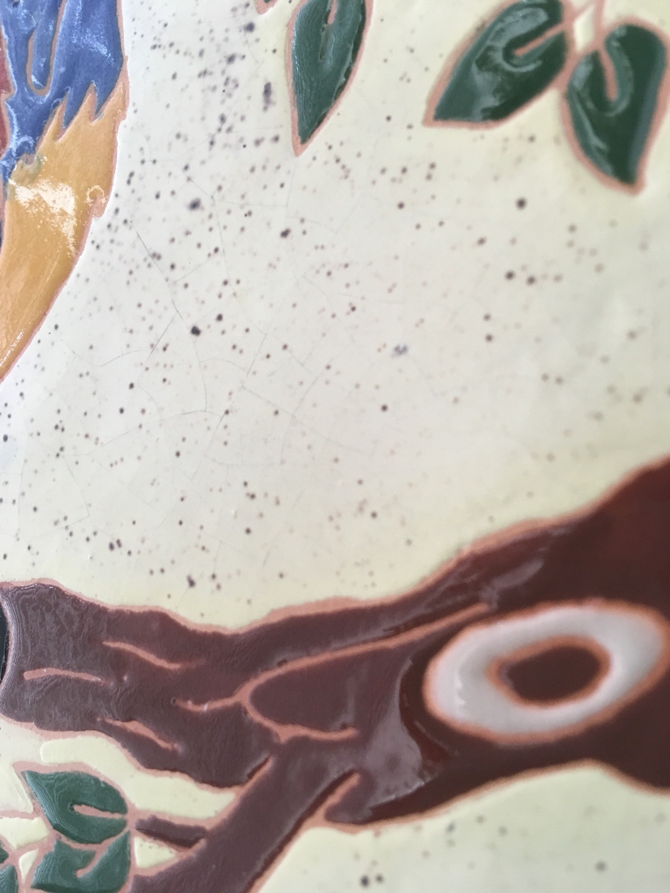 Two Parrots on a Hand Painted Redware Tile Approximately 7 Inches ...