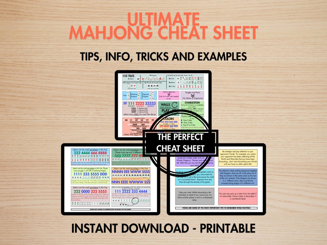 American Mahjong Cheat Sheet – Mahjong Beginner PDF Guide – Printable Tile Game Quick Reference ...
