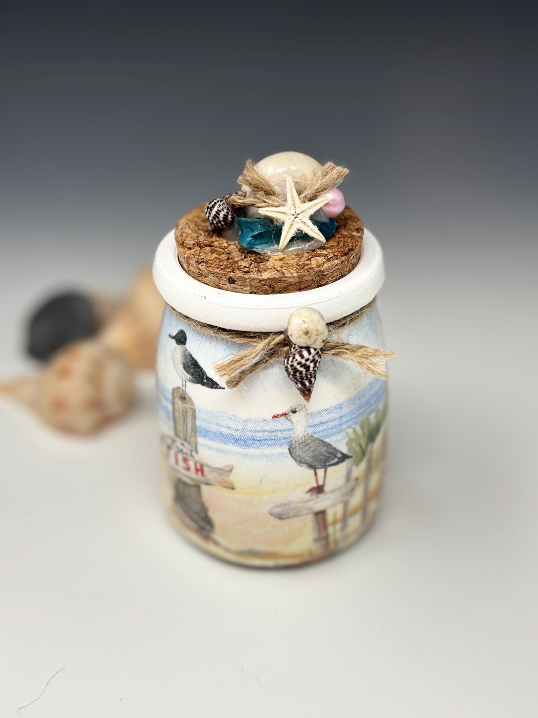 Small Glass Candy Jar, Sandy Beach & Seagulls - Etsy