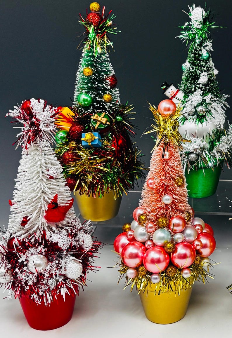 Mini Vintage Style Decorated Christmas Tree Table Top Centerpiece ...
