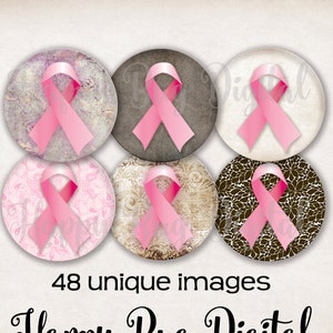 Breast Cancer Awareness Graphics Collage Sheet - 1 Inch Round Circles ...