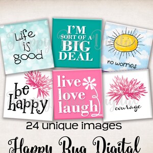 Happy & Fun Sayings 1 Graphics Digital Collage Sheet - 1 Inch Squares ...