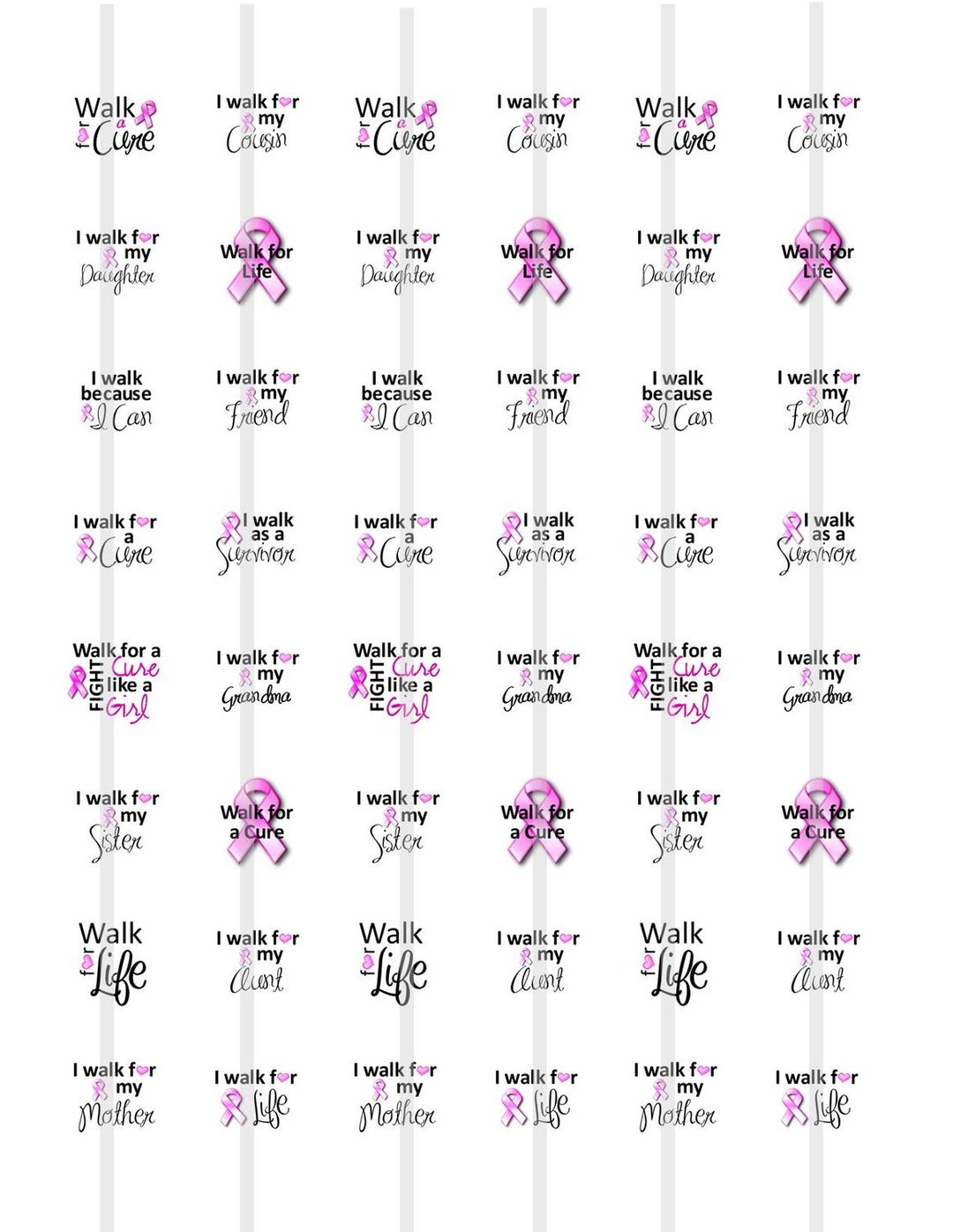 Breast Cancer Walk Graphics Printable Digital Collage Sheet - 1" Inch ...