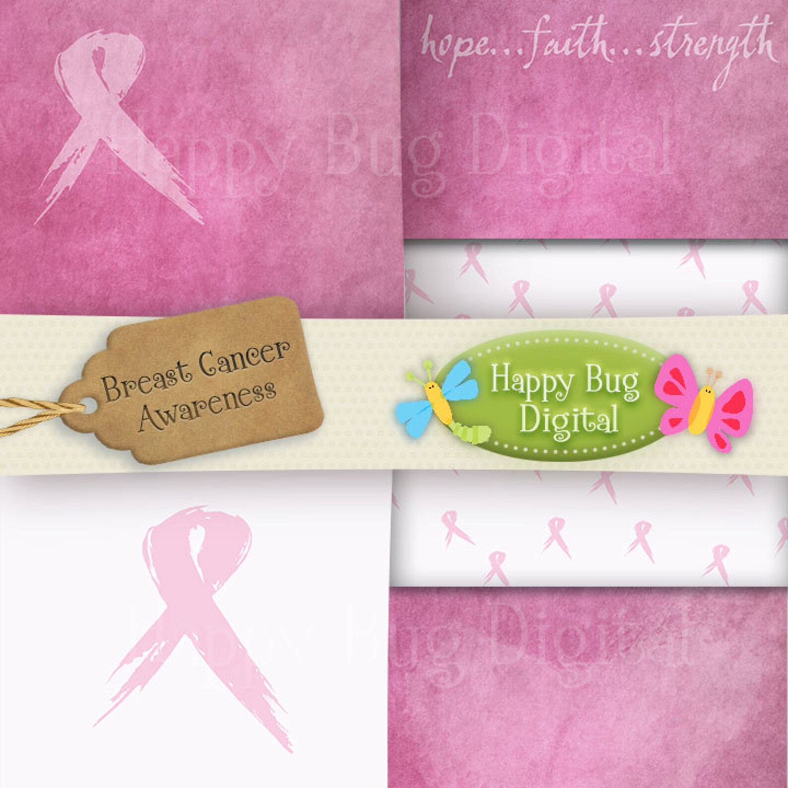 Breast Cancer Awareness Digital Paper Pack 10 Sheets Commercial Use OK ...