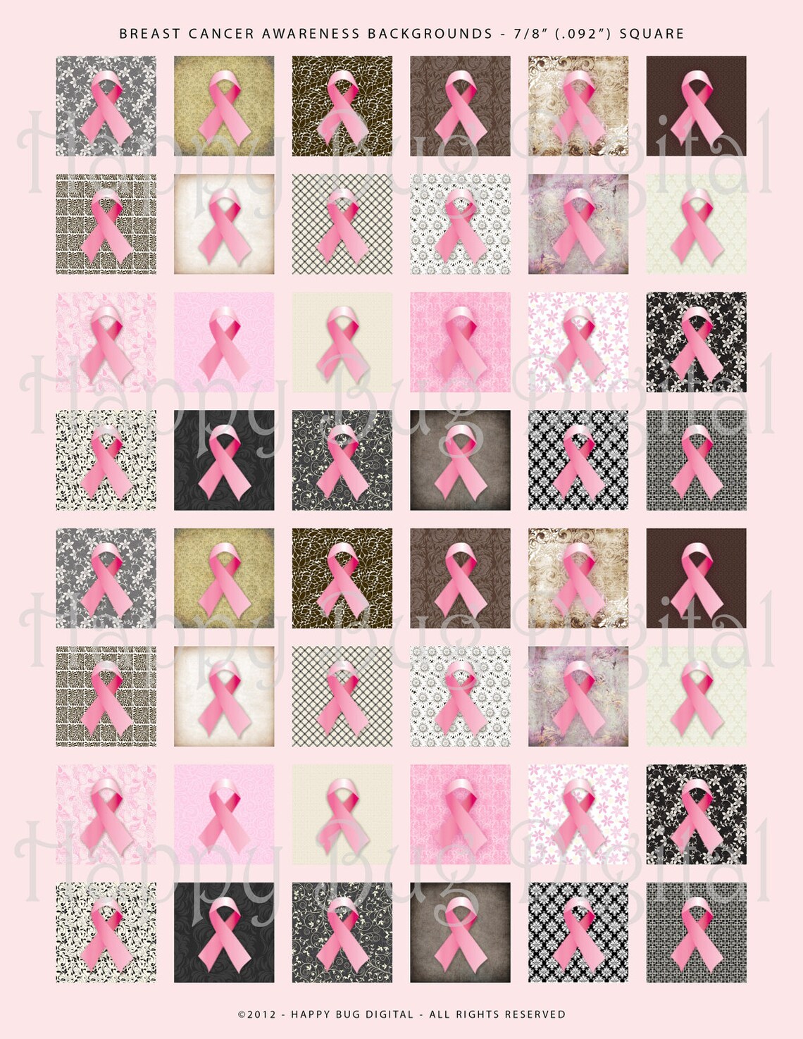 Breast Cancer Awareness Graphics Digital Collage Sheet - 7/8 Inch ...