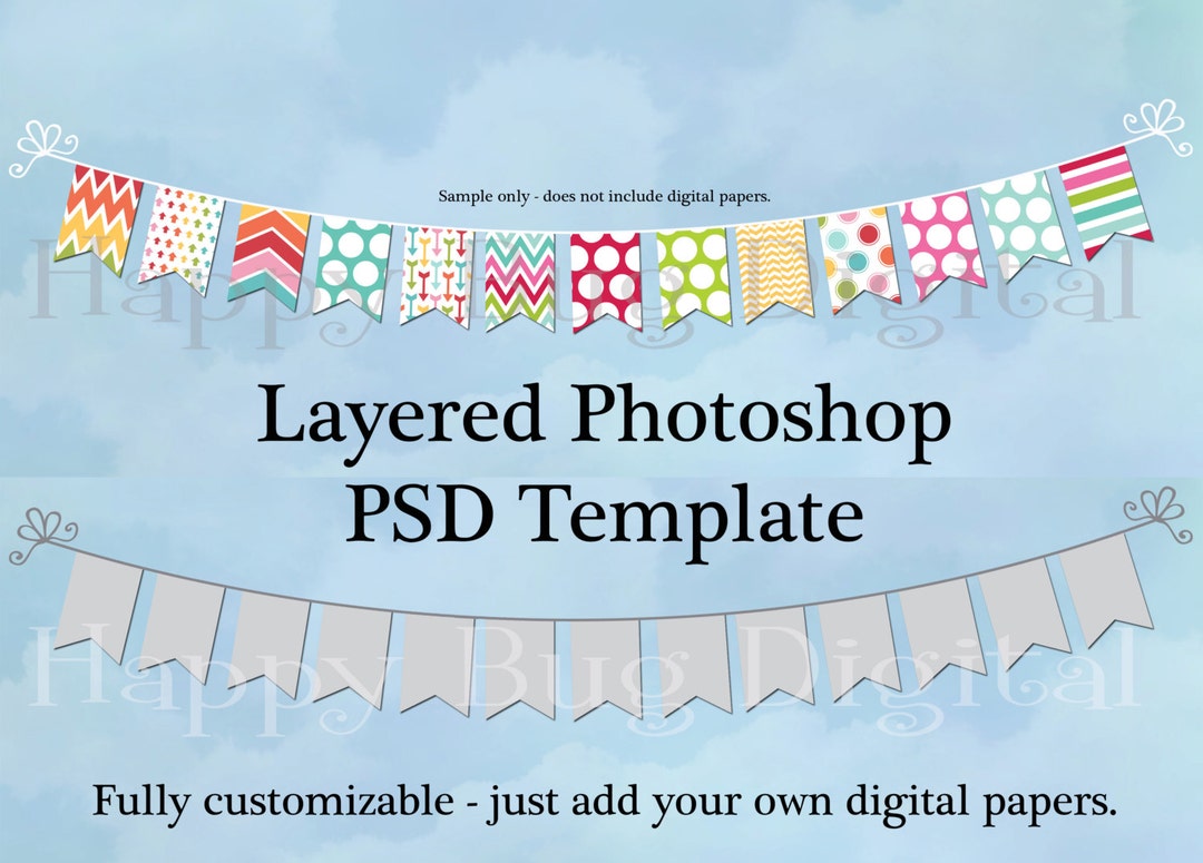 Chevron Pennant Flag Garland Photoshop Template Bunting Pendant - Fully ...