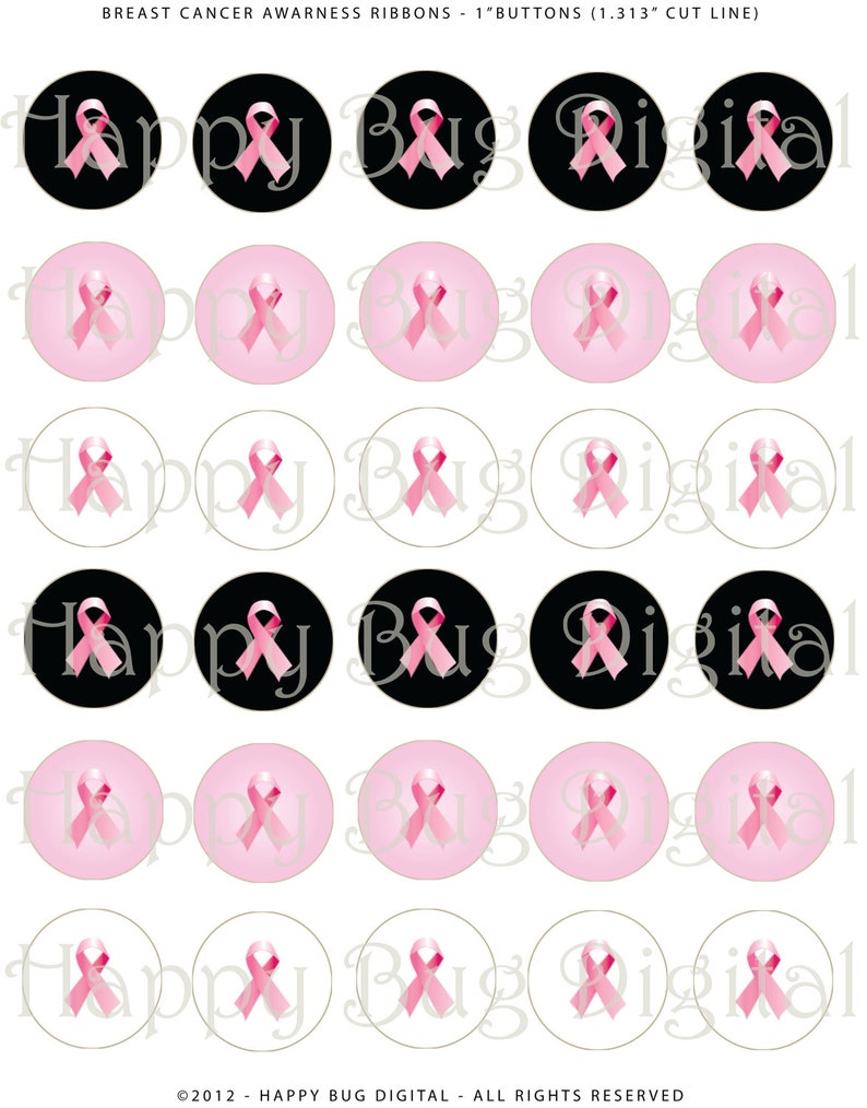 Breast Cancer Awareness Ribbon Graphics Collage Sheet - Round Circles ...