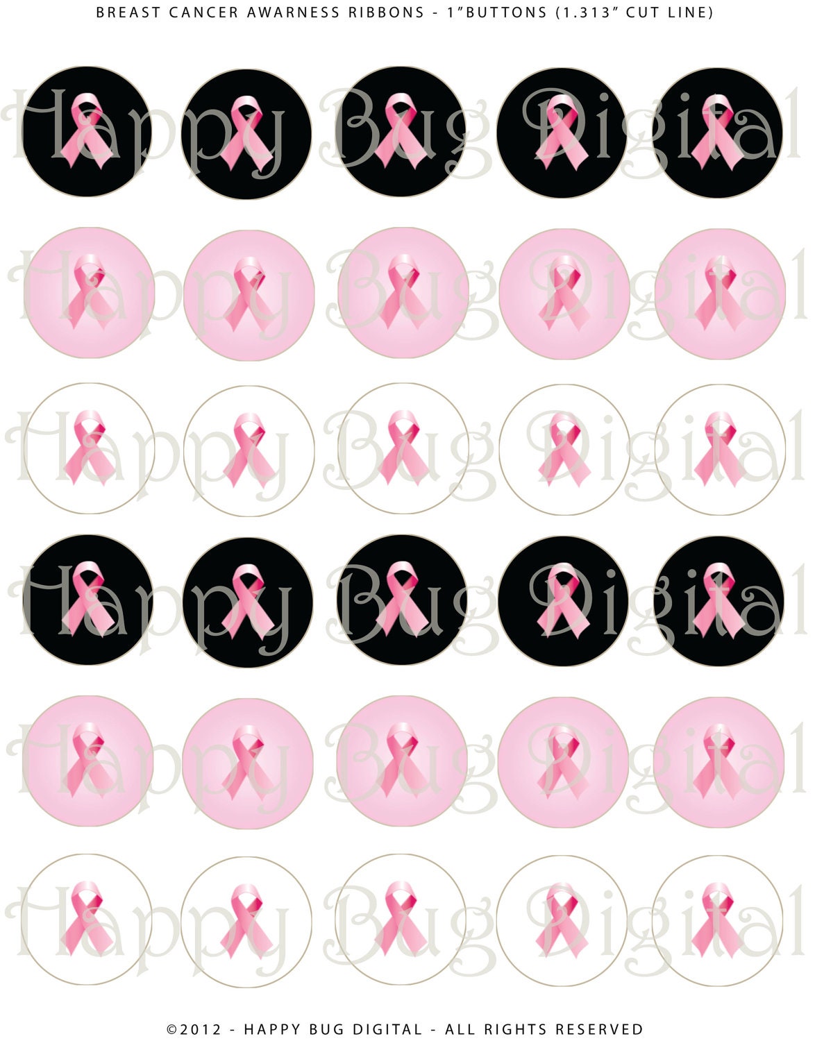Breast Cancer Awareness Ribbon Graphics Collage Sheet Round - Etsy