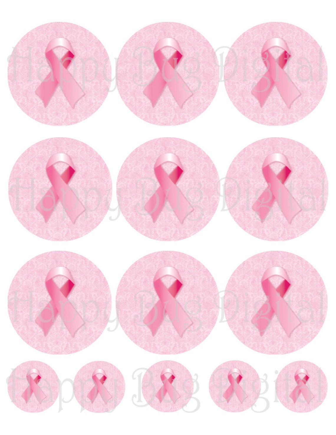 Breast Cancer Pink Ribbon Button Digital Collage Sheet - 9 Designs 2. ...