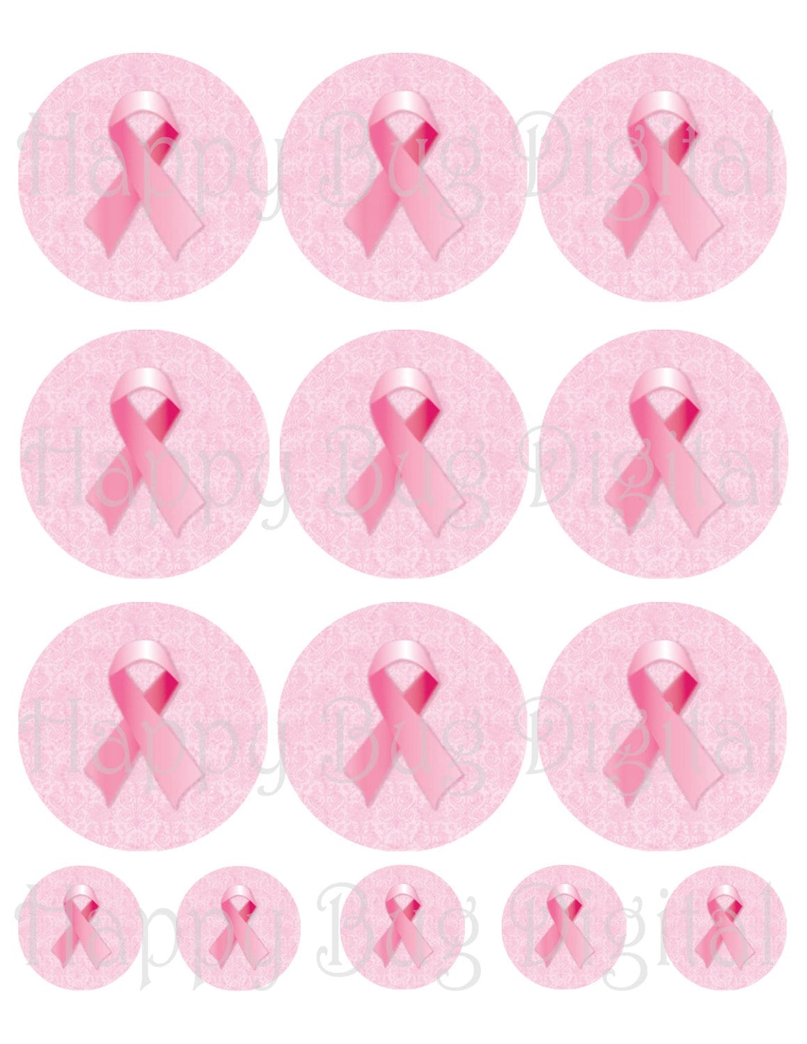 Breast Cancer Pink Ribbon Button Digital Collage Sheet - 9 Designs 2. ...