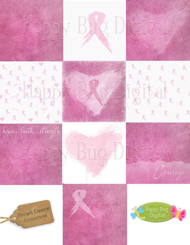 Breast Cancer Awareness Digital Paper Pack 10 Sheets Commercial Use OK ...