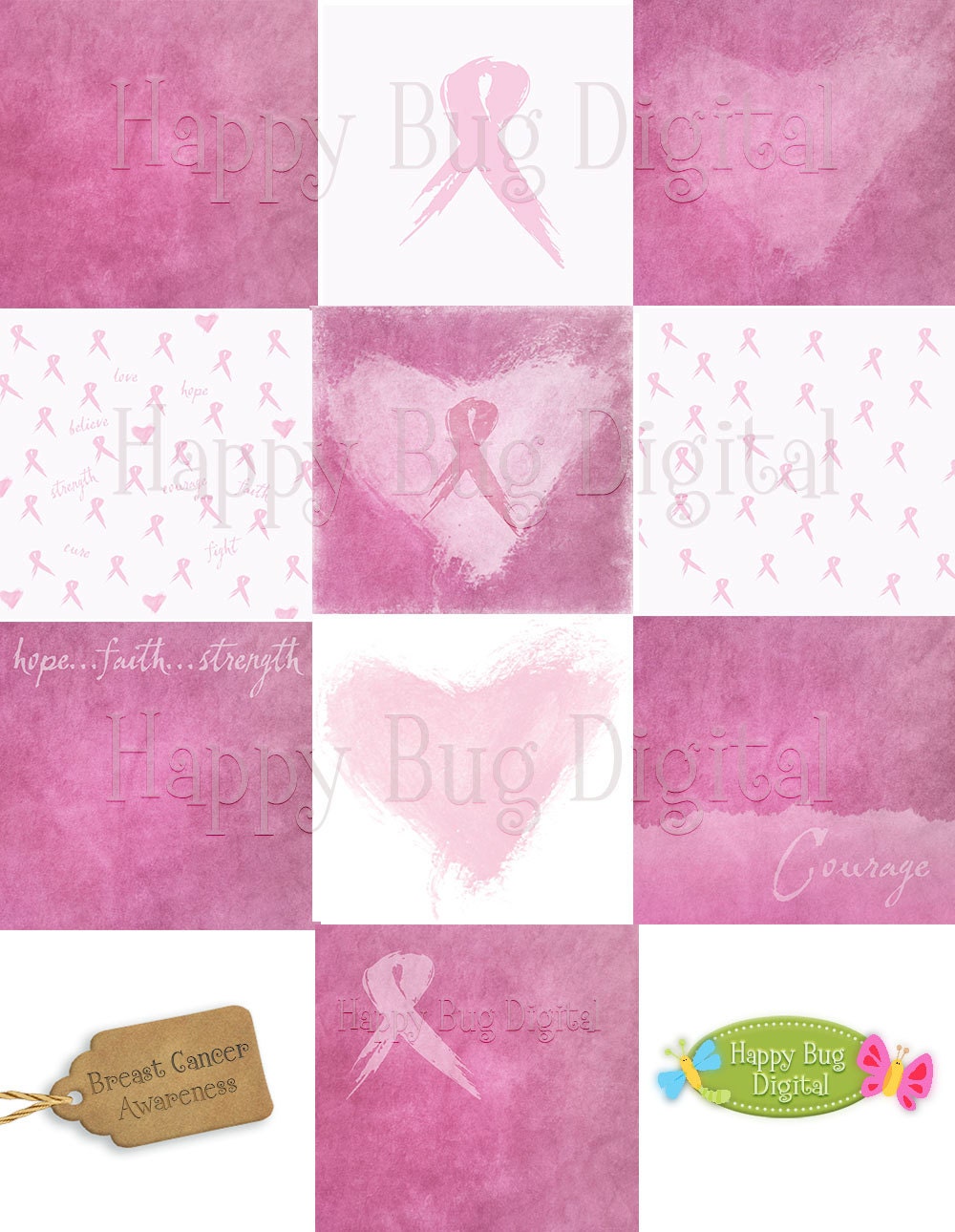 Breast Cancer Awareness Digital Paper Pack 10 Sheets Commercial Use OK ...