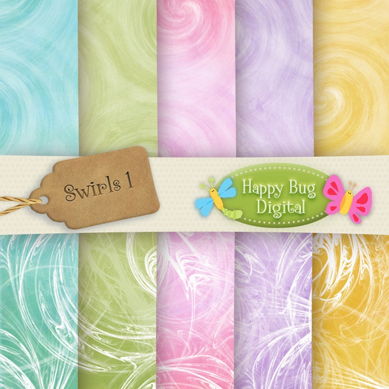 Swirls 1 - Digital Paper Pack 10 Sheets Commercial Use OK - INSTANT ...