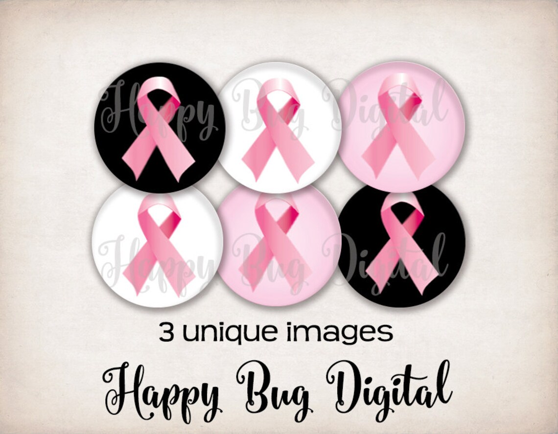 Breast Cancer Awareness Ribbon Graphics Collage Sheet - Round Circles ...