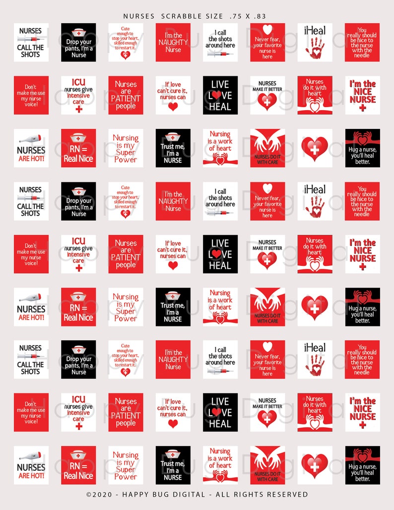 NURSES Digital Collage Sheet - Scrabble Size .75" X .83" for Scrabble ...