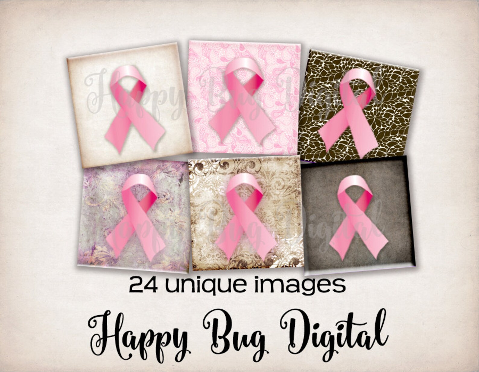 Breast Cancer Awareness Graphics Digital Collage Sheet - 1 Inch Square ...