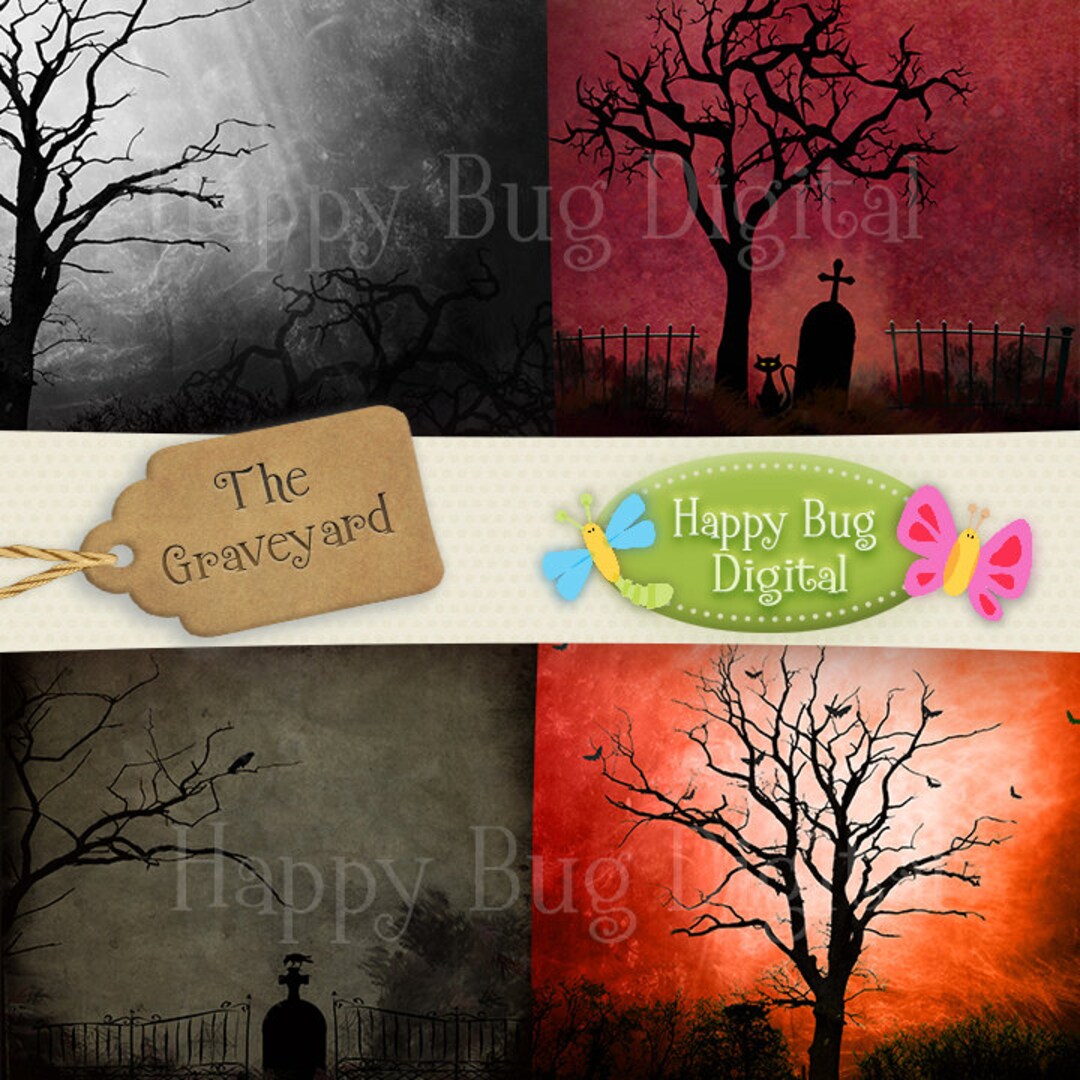 Graveyard Halloween Digital Paper Pack 10 Sheets Commercial Use OK ...