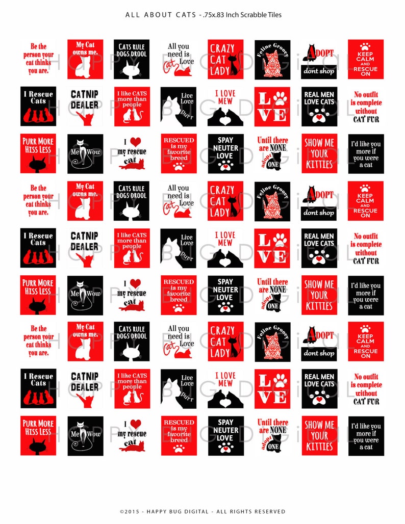 All About CATS Digital Collage Sheet - Scrabble Size .75" X .83" for ...
