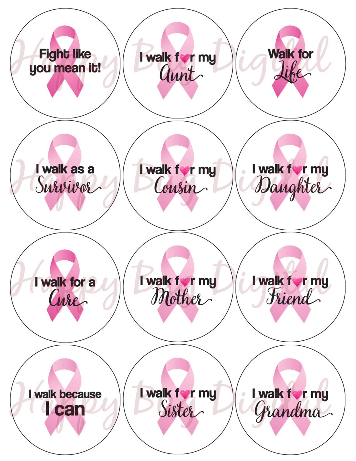 Breast Cancer Awareness "i Walk For" Digital Collage Sheet 2.625 ...