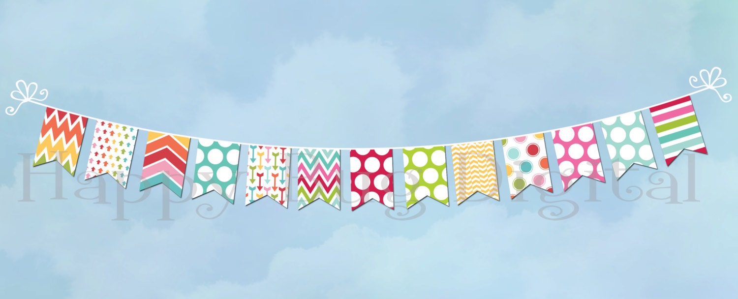 Chevron Pennant Flag Garland Photoshop Template Bunting Pendant - Fully ...