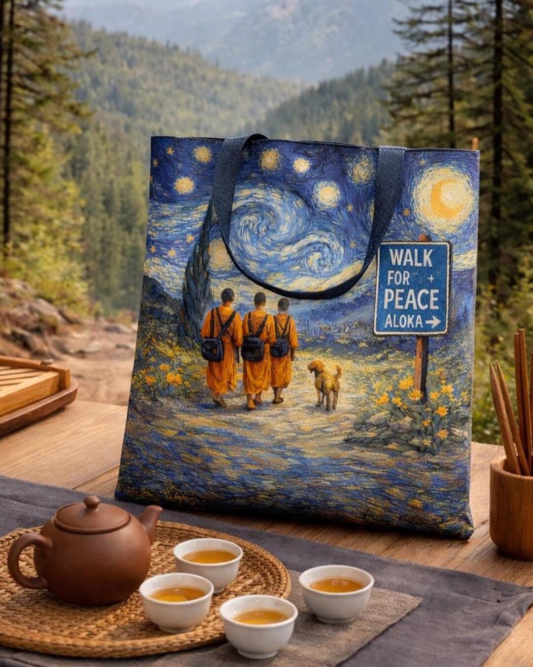 Walk for Peace Tote Bag, Peace Walking Monks With Cute Dog Lover Gifts ...