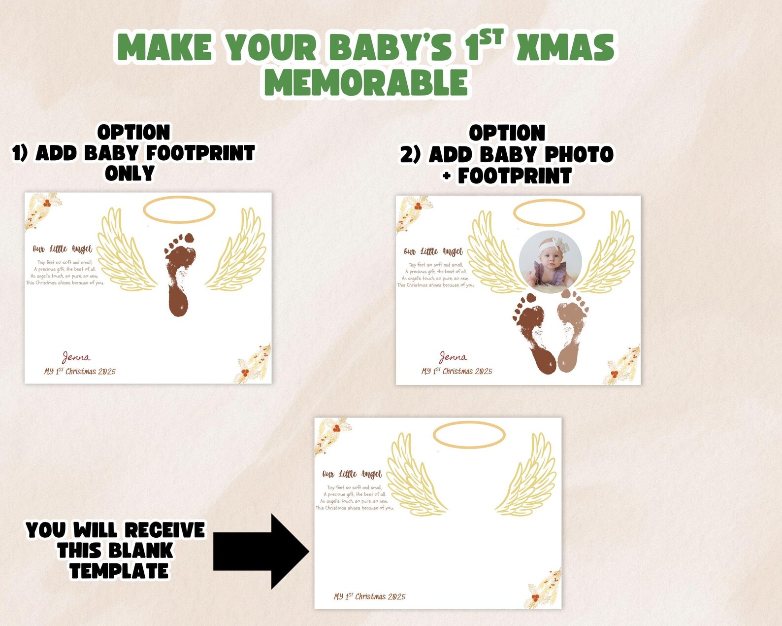 Baby's First Christmas Angel Footprint Handprint Art: Personalized ...