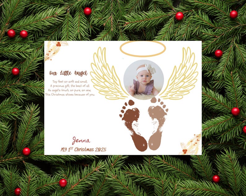 Baby's First Christmas Angel Footprint Handprint Art: Personalized ...