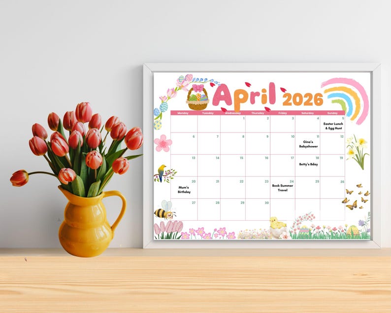 Editable April 2026 Easter Calendar, Printable Monthly Planner for ...