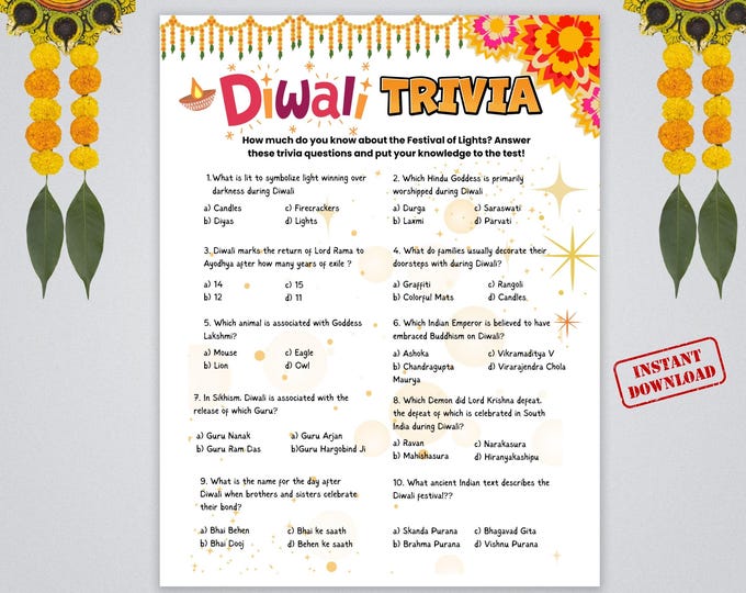 Diwali Games, Diwali Bundle Activity, Diwali Trivia Game, Printable ...