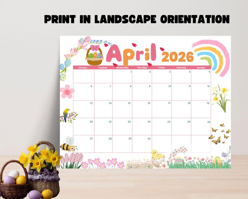 Editable April 2026 Easter Calendar, Printable Monthly Planner for ...