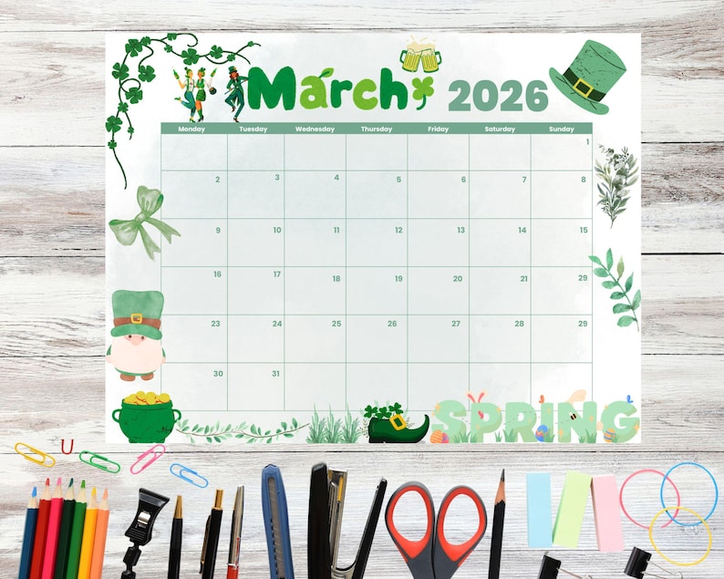Editable March 2026 Calendar, Printable Monthly Planner (digital ...