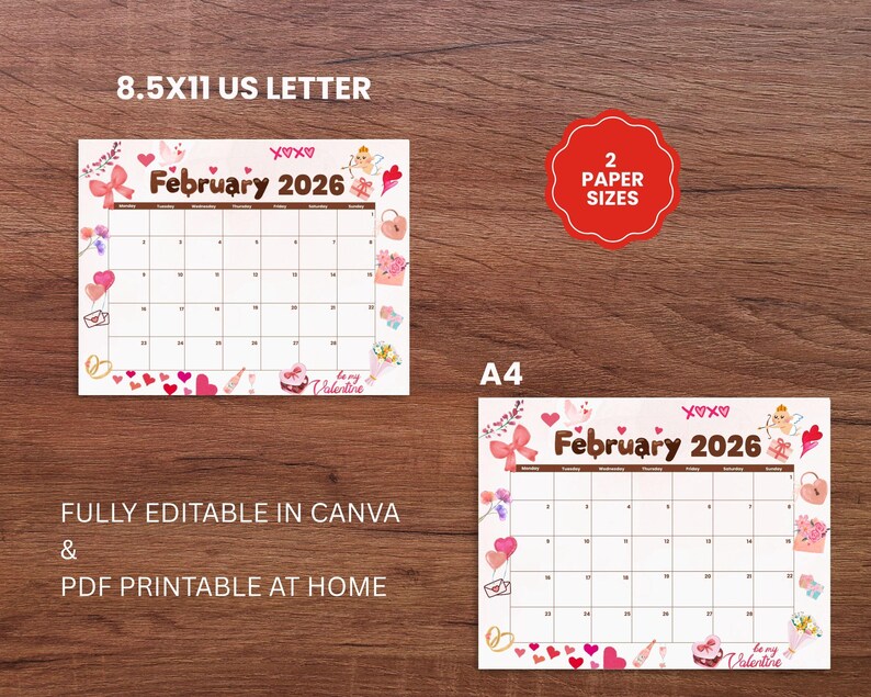 Editable February 2026 Valentine Planner, Printable Monthly Planner ...